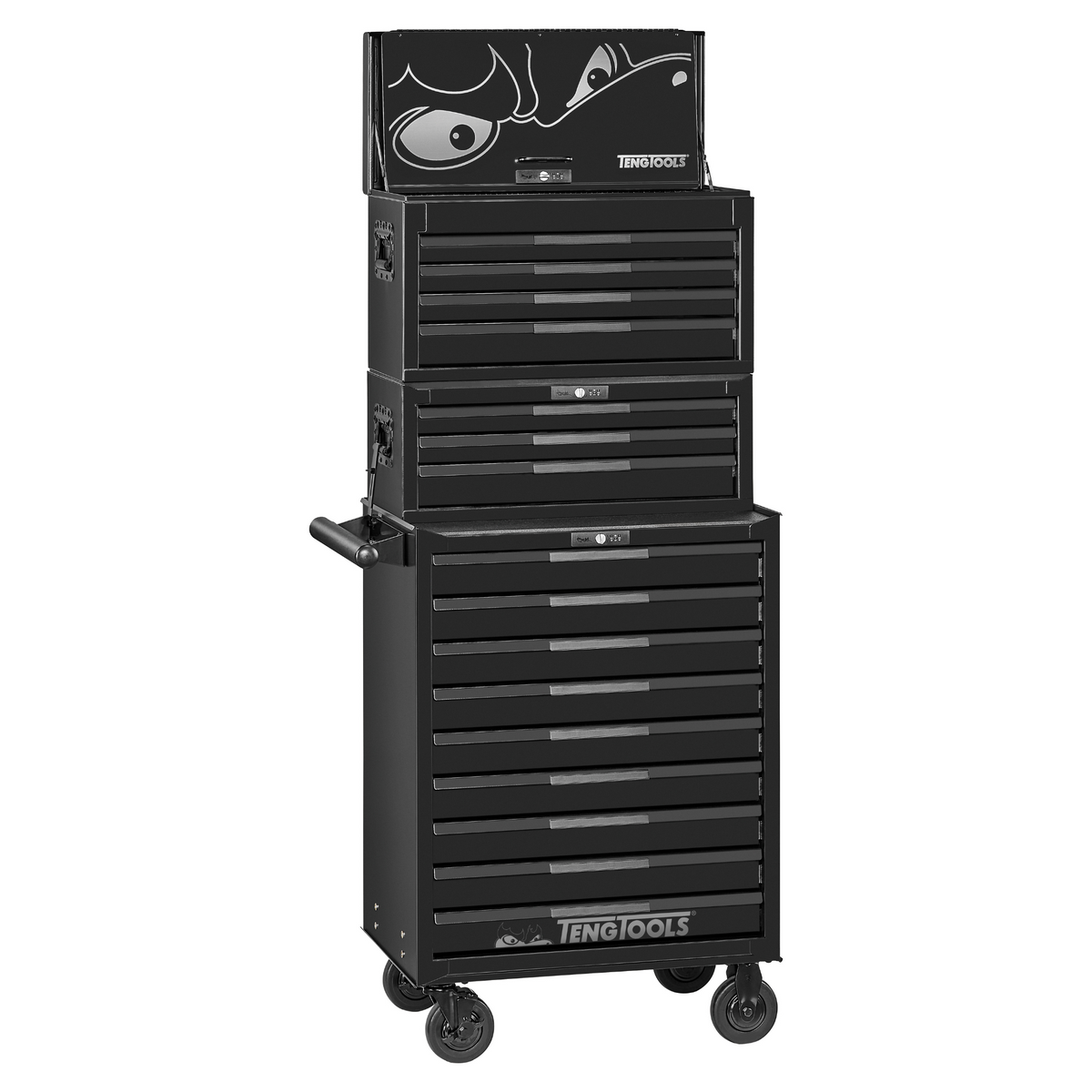 Teng Tools 26 Inch Wide 16 Drawer PRO35 Heavy Duty Black Stack Tool St ...