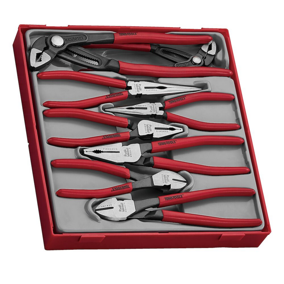 Teng Tools 8 Piece Vinyl Grip Q Plier Set Tool Tray (Side Cutters, Lin ...