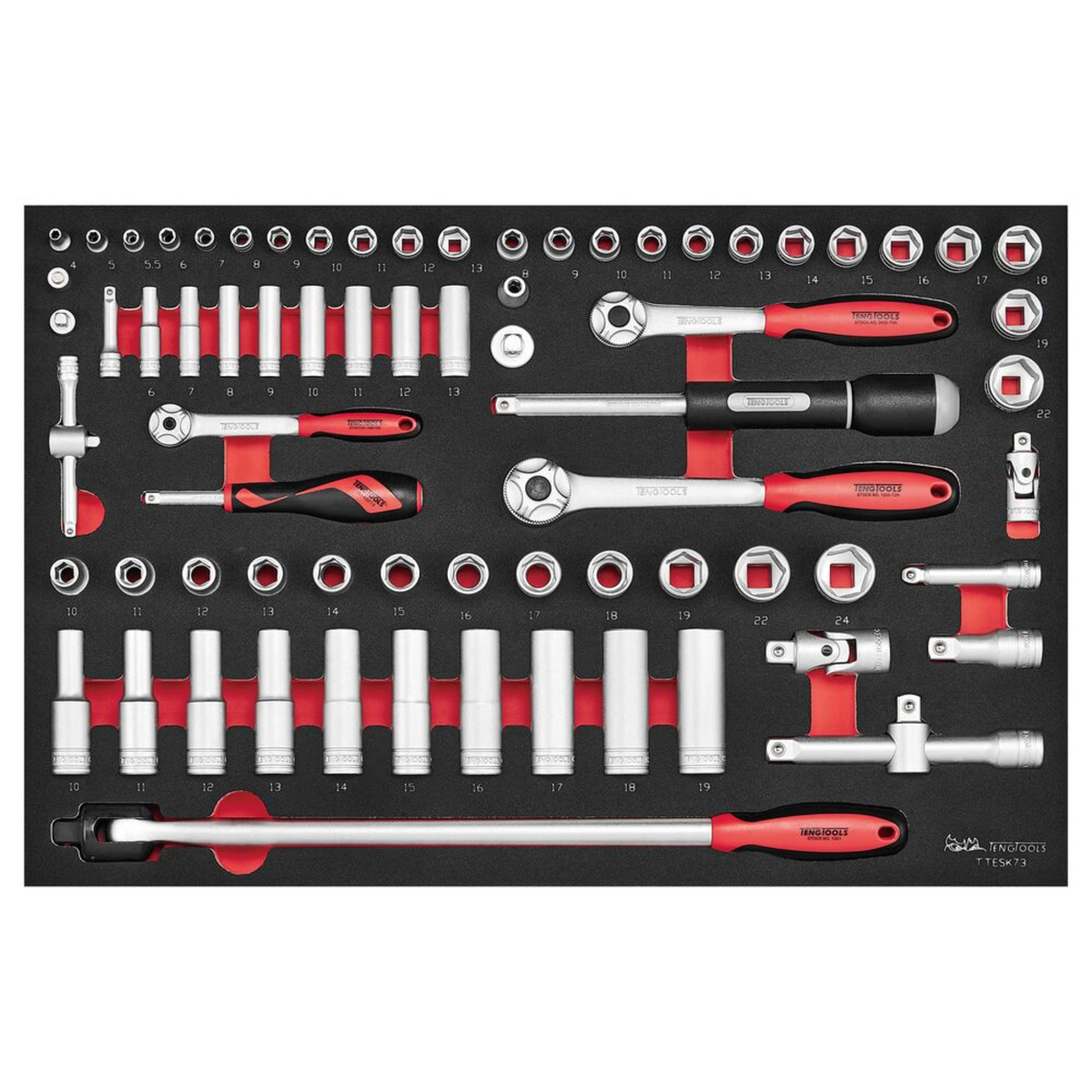 Teng Tools 73 Piece 1/4, 3/8 & 1/2 Inch Drive EVA Foam Socket Set - TT ...