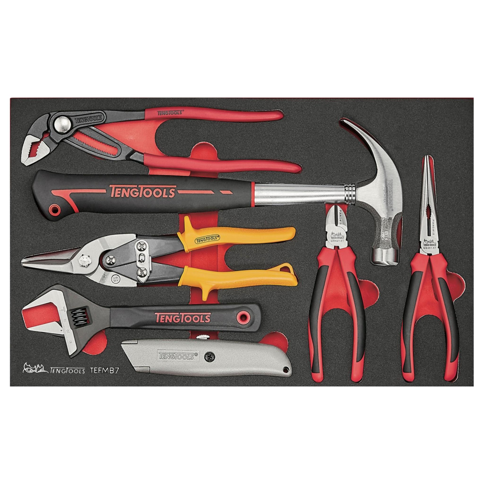 Teng Tools 7 Piece Claw Hammer, Adjustable Wrench, Utility Knife, Tin ...