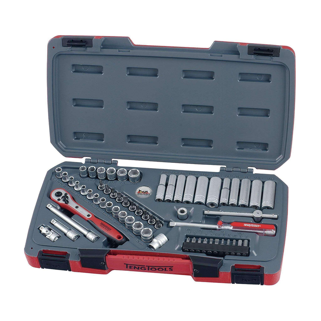 Teng Tools 60 Piece 1/4 Inch Drive 6 Point Metric & SAE Regular/Shallo ...