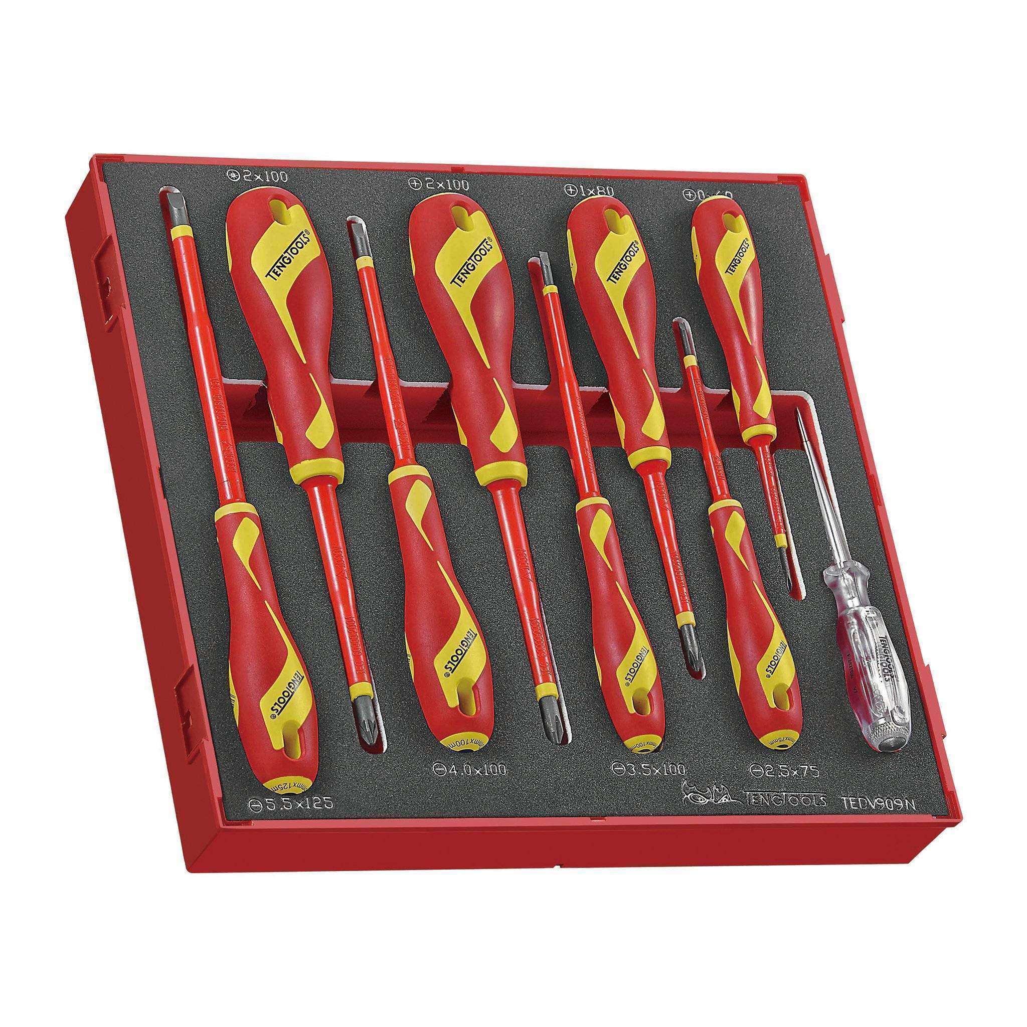 Teng Tools 9 Piece 1000 Volt Insulated Flat, PH & PZ Type EVA Foam Scr ...