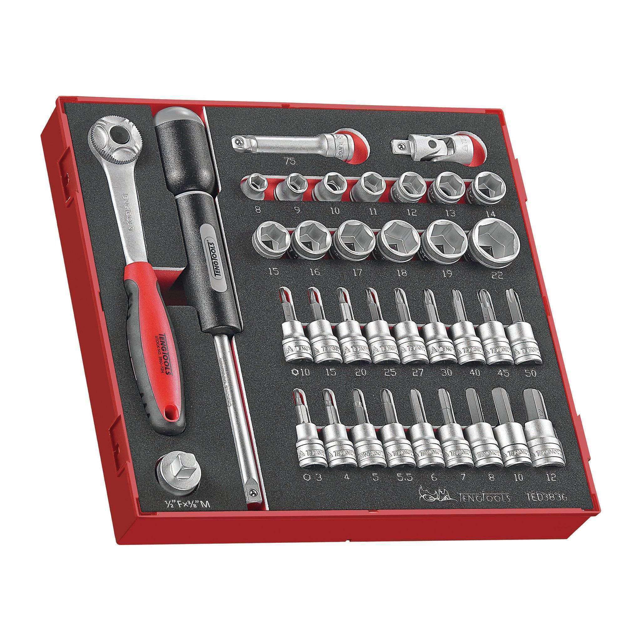 Teng Tools 36 Piece 3/8 Inch Drive 6 Point Metric Regular/Shallow & Bi ...